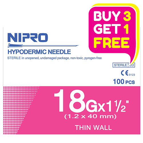 Hypodermic needles Sterile 18G x 1 ½" Nipro Medical (3+1 Boxes) - ThaiHug