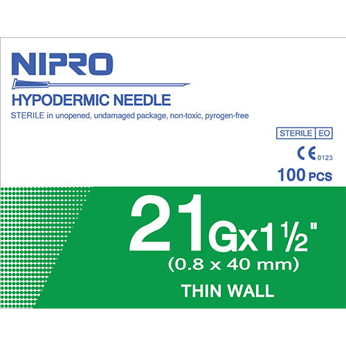 1 Box Nipro Medical sterile hypodermic needle 21G x 1½" (0.8 x 40 mm ...