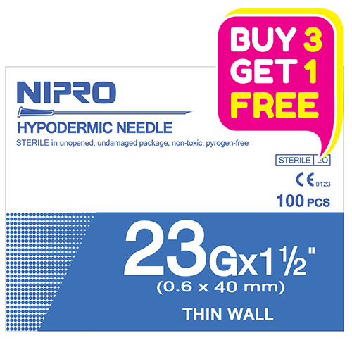 Hypodermic needles Sterile 23G x 1½" Nipro Medical (3+1 Boxes) - ThaiHug