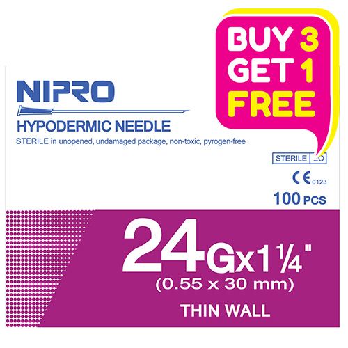 Hypodermic needles Sterile 24G x 1¼" Nipro Medical (3+1 Boxes) - ThaiHug