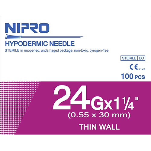 1 Box Nipro medical sterile hypodermic needle 24G x 1¼" (0.55 x 30 mm ...