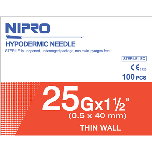 1 Box Nipro medical sterile hypodermic needle 25G x 1½" (0.5 x 40 mm ...