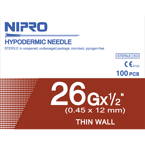 1 Box Nipro medical sterile hypodermic needle 26G x ½" (0.45 x 12 mm ...
