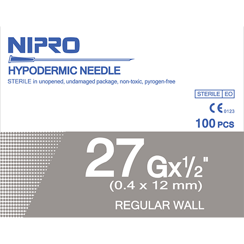 1 Box Nipro medical sterile hypodermic needle 27G x ½" (0.4 x 12 mm ...