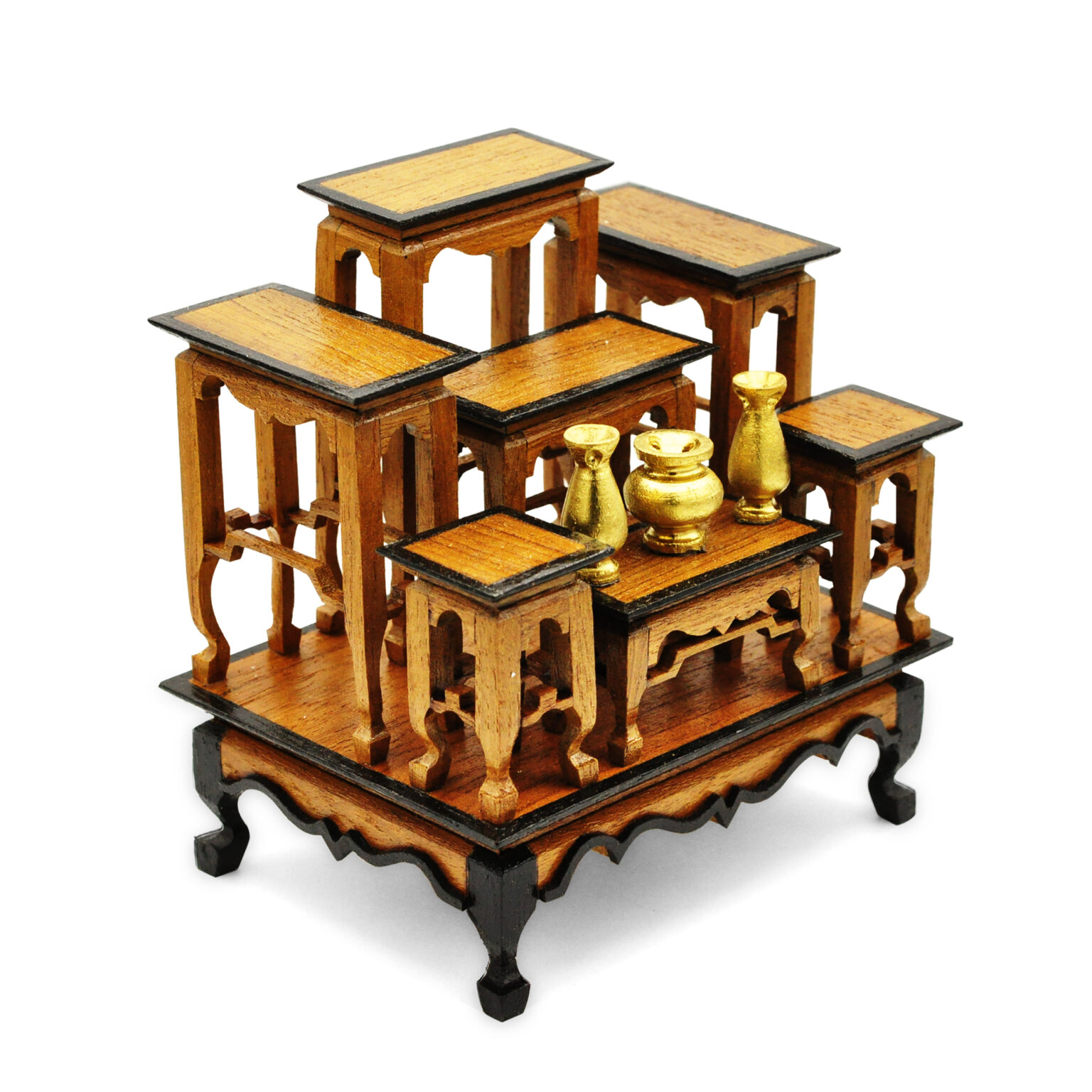 SET of 7 mini Altar Teak wood Tables worship for Thai amulet - ThaiHug
