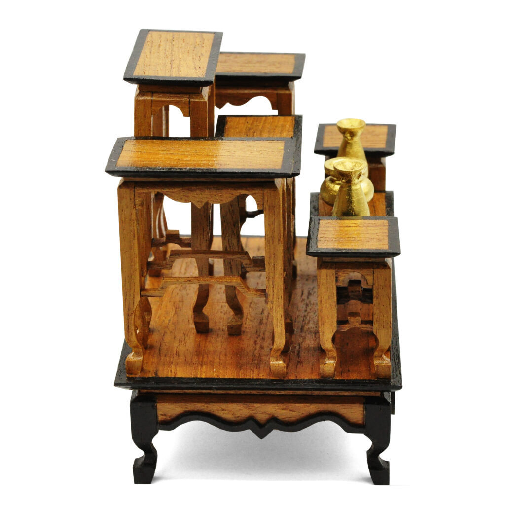 SET of 7 mini Altar Teak wood Tables worship for Thai amulet - ThaiHug